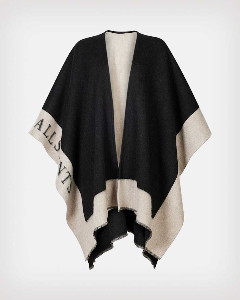 Saints Border Ruana Wool Scarf BLACK/BARLEY | ALLSAINTS